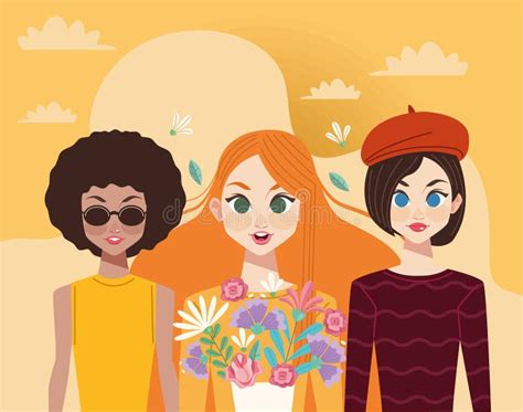 Happy Three Women Group Stock Vector Illustration Of Ethnic 242207538