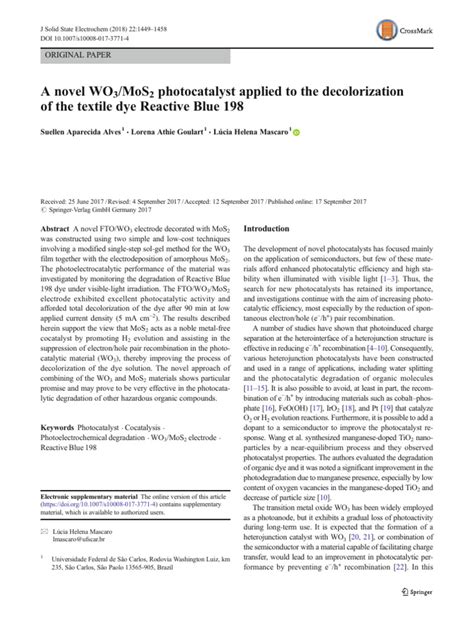 A Novel Wo3 Mos2 Photocatalyst Applied To The Decolorization Of The Textile Dye Reactive Blue