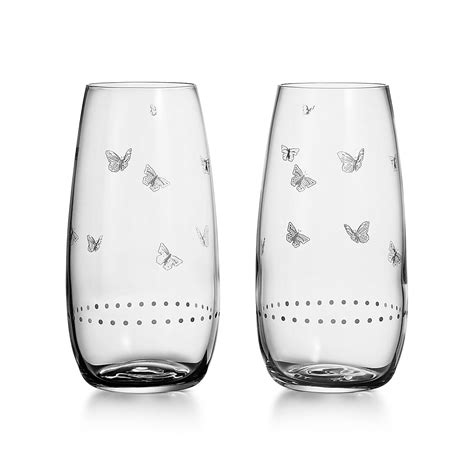 Tiffany Jardin Stemless Coupe Glasses In Etched Glass Set Of Two