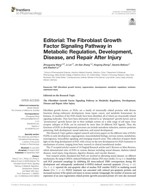 Pdf Editorial The Fibroblast Growth Factor Signaling Pathway In