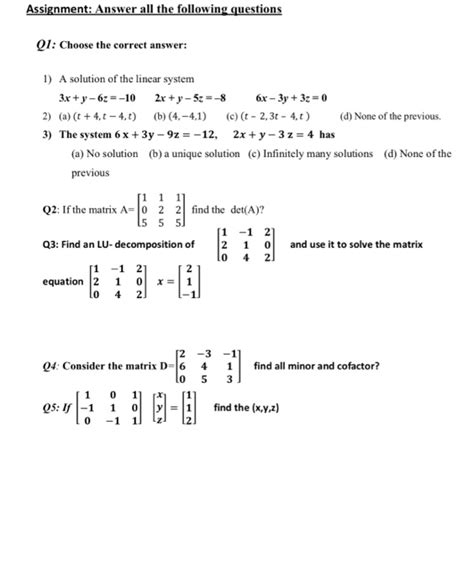Solved Assignment Answer All The Following Questions Q Chegg