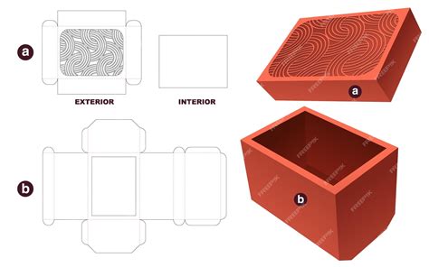 스텐실 곡선 패턴 뚜껑 다이 컷 템플릿 및 3d 모형이 있는 하단 모따기된 그릇 프리미엄 벡터