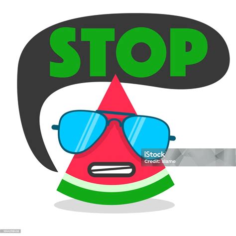 Funny Watermelon Cartoon Face Vector Illustration Stock Illustration