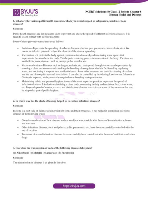 Ncert Solutions For Class 12 March 30 Biology Chapter 8 Human Health