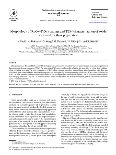 morphology of ruo2 tio2 coatings and tem characterization of oxide 2003