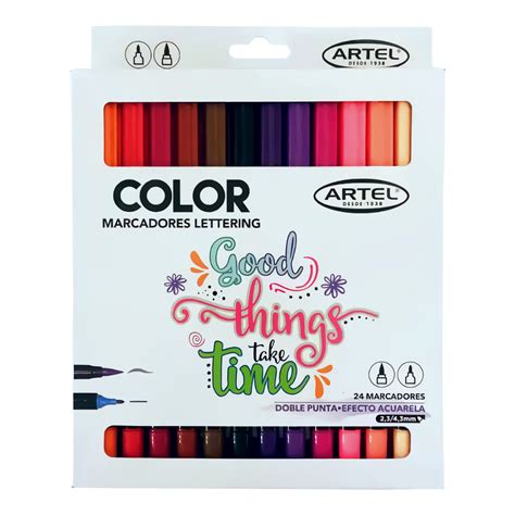 Marcadores Lettering Doble Punta Efecto Acuarela 24 Colores Artel