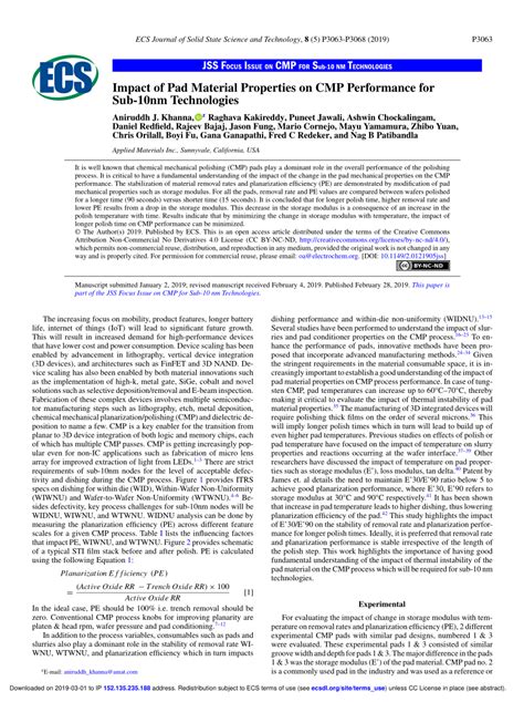 Pdf Jss Focus Issue On Cmp For Sub 10 Nm Technologies Impact Of Pad Material Properties On Cmp