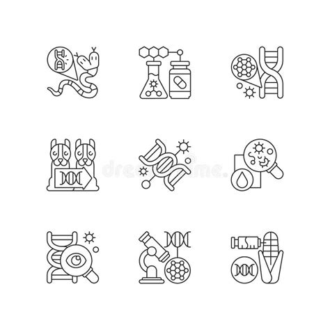 Dna Structure Experiment Linear Icons Set Stock Illustration
