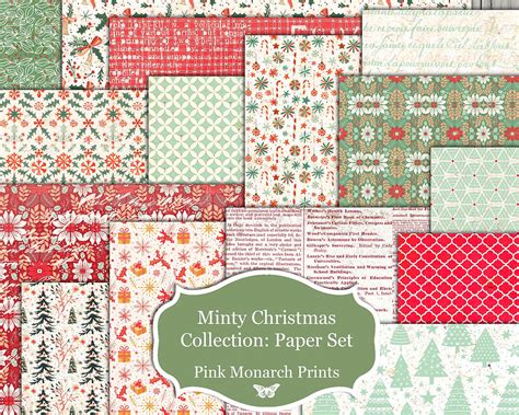 Minty Christmas Paper Set Pink Monarch Prints
