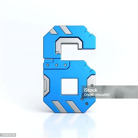 6 번 3d 공상 과학 로고 사이버 기술 추상 질감 알파벳 글꼴입니다 하이테크 금속 번호 6 타이포그래피 캐릭터 디자인 일러스트 블루 실버 금속 텍스트 3d 렌더링 0명에