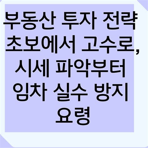 부동산 투자 전략 초보에서 고수로 시세 파악부터 임장 실수 방지 요령