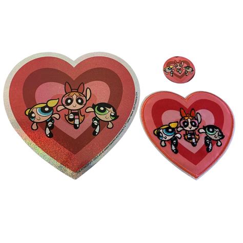 Powerpuff Girls Heart Patch And Pin Set Embroidered Patch Metal Pin