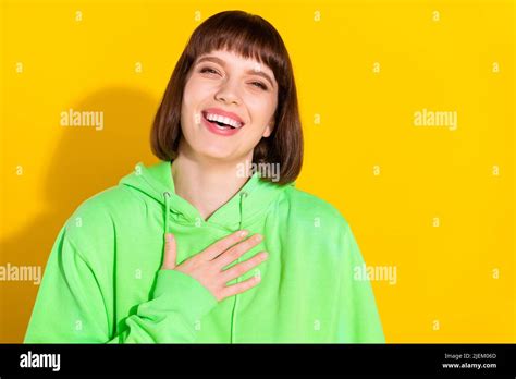 Portrait Of Attractive Cheerful Girl Laughing Funny Joke Good News
