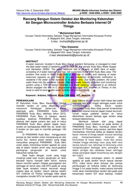 Pdf Rancang Bangun Sistem Deteksi Dan Monitoring Kekeruhan Air