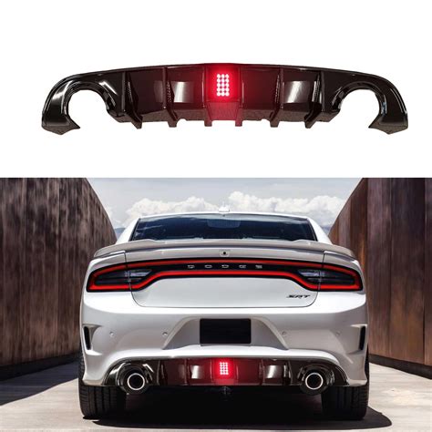 For 2015 23 Dodge Charger Srt Gloss Black Rear Diffuser Wbrake Light
