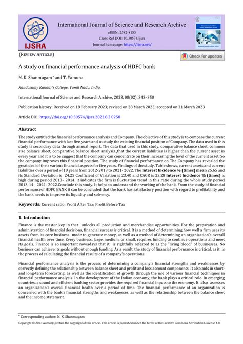 PDF A Study On Financial Performance Analysis Of HDFC Bank