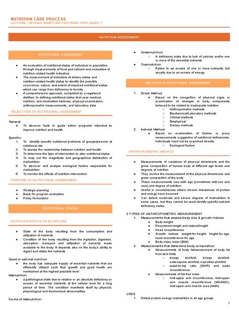 Nutrition Care Process Midterm Notes Pdf Body Mass Index Nutrition