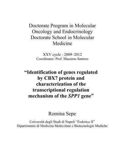 Materials And Methods Identification Of Genes Regulated By Cbx7