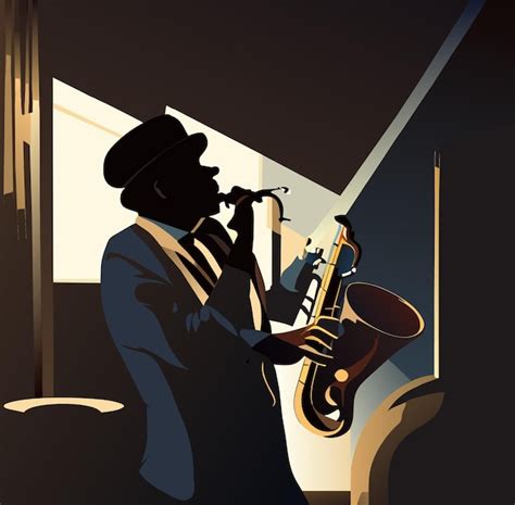 Premium Vector Musician Playing Saxophone On Dimly Lit Jazz Club Stage