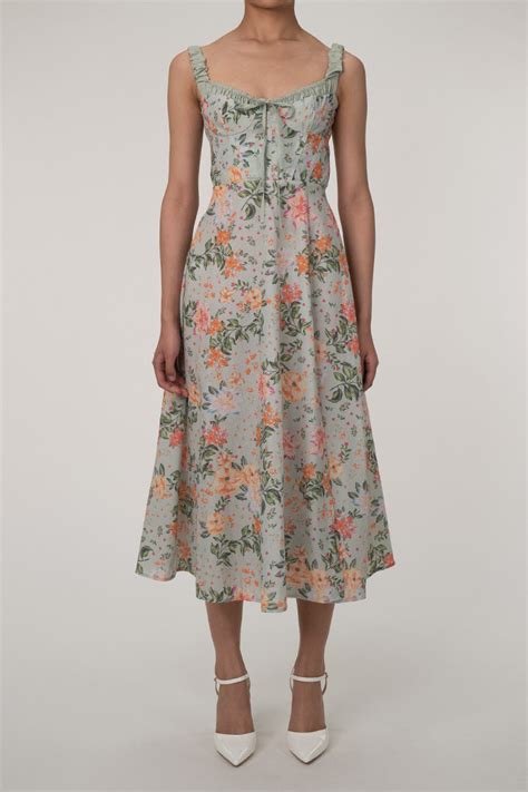 Sexy Tie Neck High Split Floral Printed Summer Midi Sundress Green