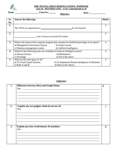 Unit I Class 9 Ch 1 Revision Sheet Pdf