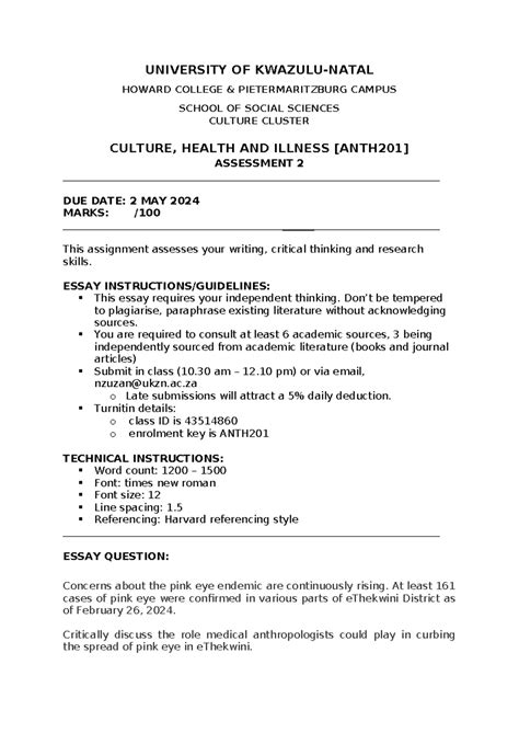 Anth 201 Essay University Of Kwazulu Natal Howard College