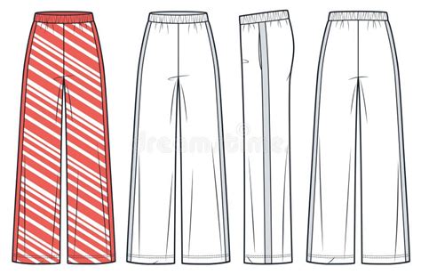 Wide Leg Pants Fashion Flat Technical Drawing Template Striped Design