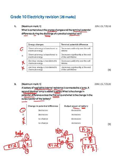 Grade Electricity Revision Grade Electricity Revision Marks