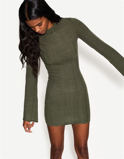 Opengewerkte Mini Jurk Met Opstaande Kraag Dames Bershka