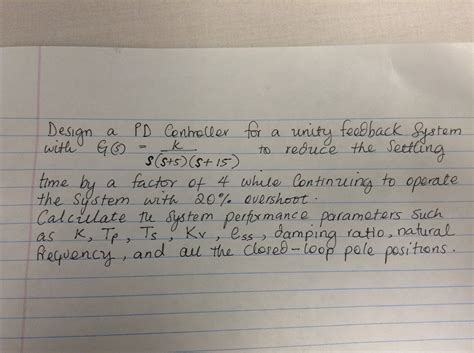 solved design a pd controller for a unity feedback system