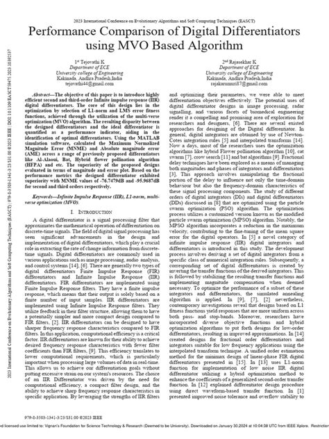 Performance Comparison Of Digital Differentiators Using Mvo Based Algorithm Pdf Computer