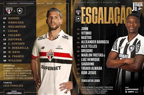 São Paulo E Botafogo Escalados Para O Jogo Desta Quarta Confirajogada
