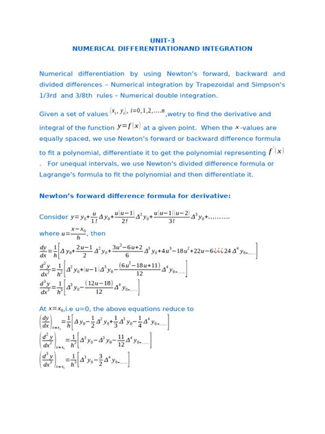 Notes Unit3 Nm Differentiation And Integration Pdf Integral Finite