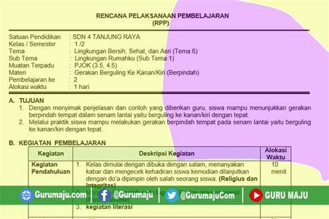 Rpp Lembar Pjok Sd Kelas Tema Revisi Guru Maju
