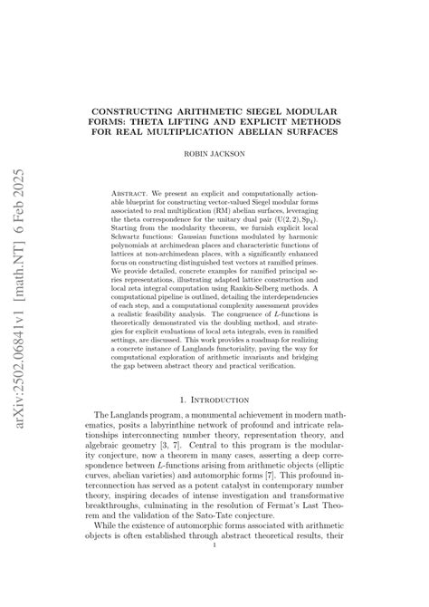 Pdf Constructing Arithmetic Siegel Modular Forms Theta Lifting And Explicit Methods For Real