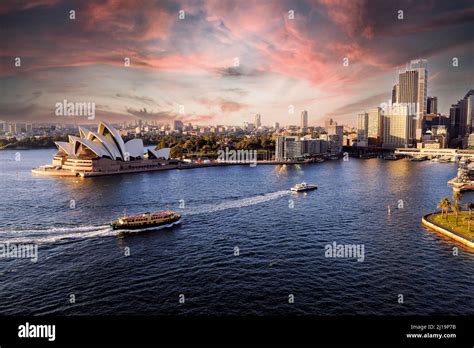 Sydney Opera House Seen From The Harbour Bridge Early Morning Sydney