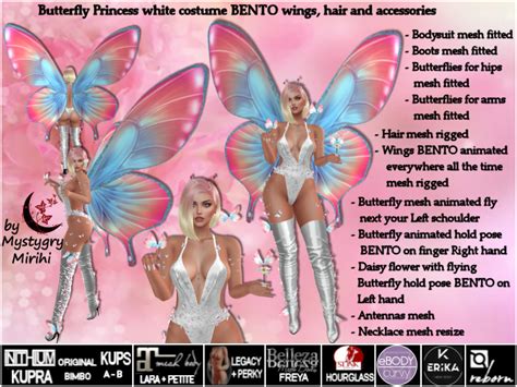 Second Life Marketplace Butterfly Princess White Costumebento Wings