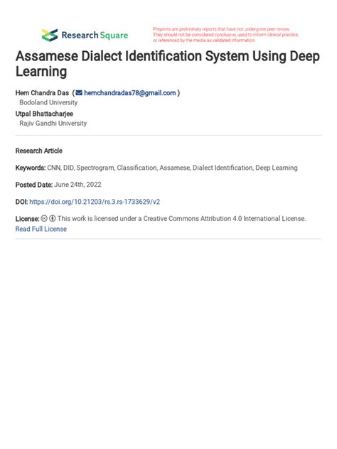Assamese Dialect Id With Cnn Pdf Deep Learning Cybernetics