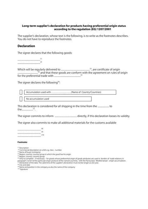 Long Term Supplier Declaration Pdf Form Formspal