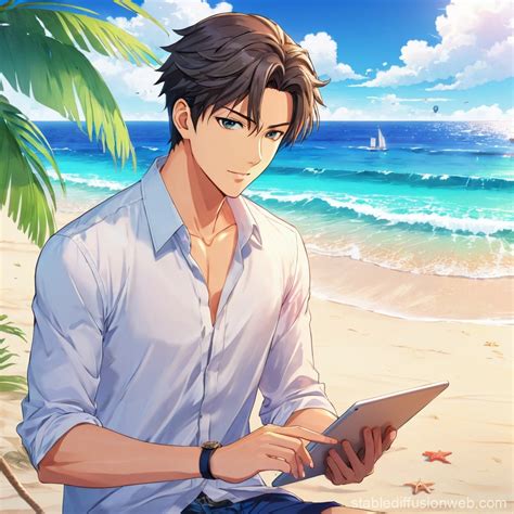 Man Deriving Formulation On Beach Stable Diffusion Online