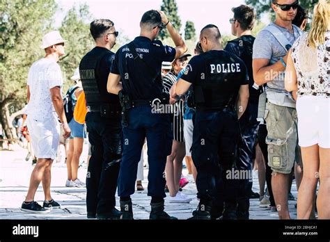 Athens Greece August 28 2019 View Of Greek Police Officers Standing