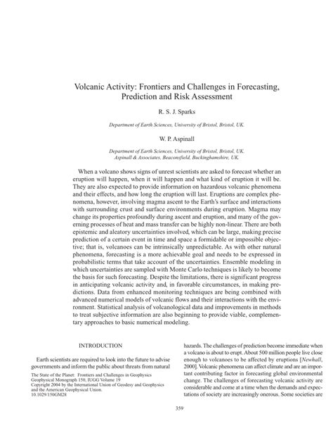 Pdf Volcanic Activity Frontiers And Challenges In Forecasting