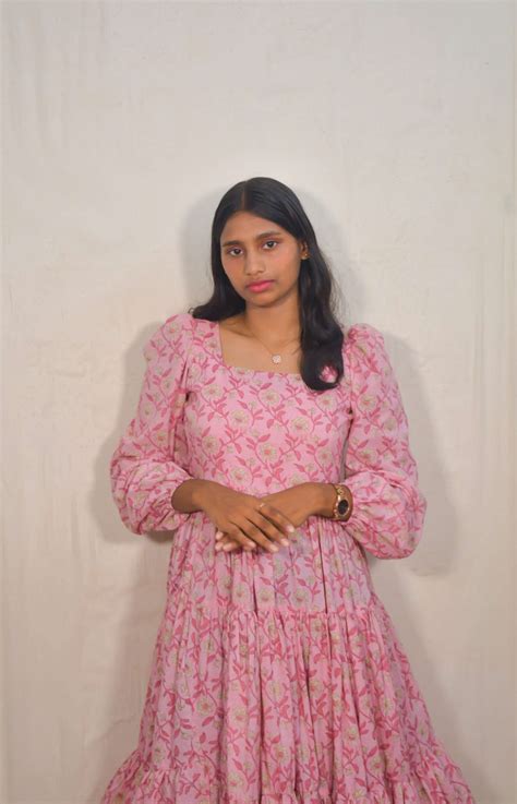 Pink Floral Gown Full Sleeve Crafterhouse