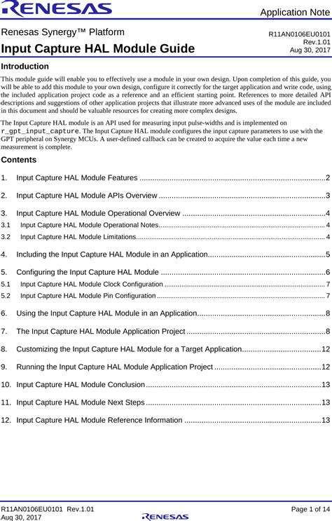 Input Capture Hal Module Guide Application Project R11an0106eu0101