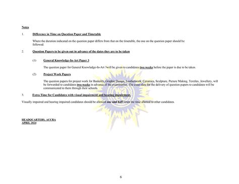 2024 Wassce Timetable For Ghana