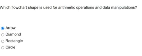 Solved Which Flowchart Shape Is Used For Arithmetic Chegg Com