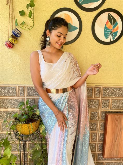 Priyanshu Designer White Sequence Ready To Wear Saree