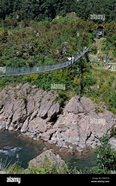New Zealands Longest Swing Bridge Across The Buller River At Buller