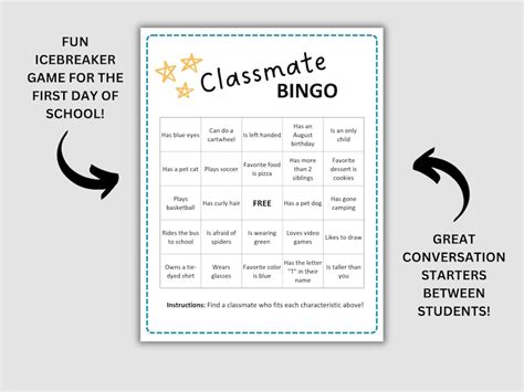 Classmate Bingo For Elementary School Get To Know You For Classroom