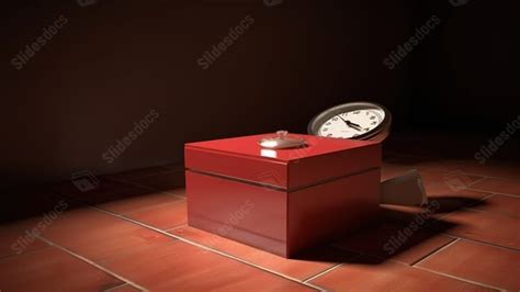 3d Render Of Chronometer And Red Cardboard Box In Perfect Symmetry